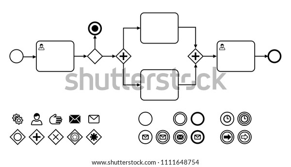 Business process diagrams with icons flat vector illustration. Icons ...