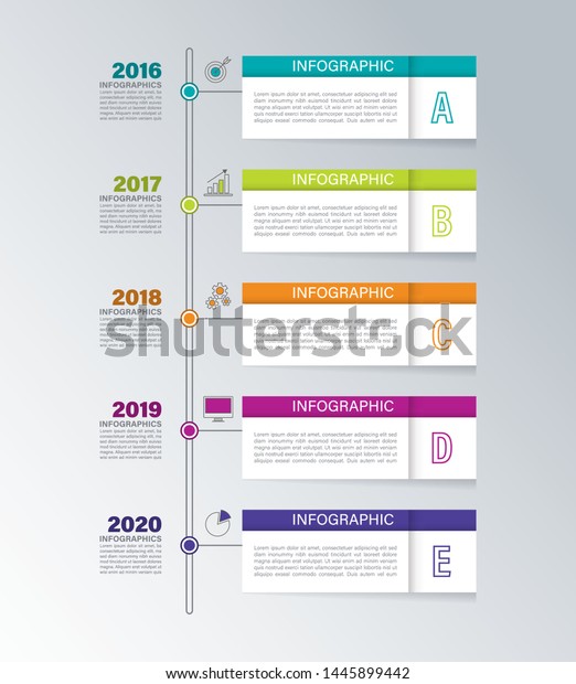 Business process template. Timeline infographics with 5 steps or options.
