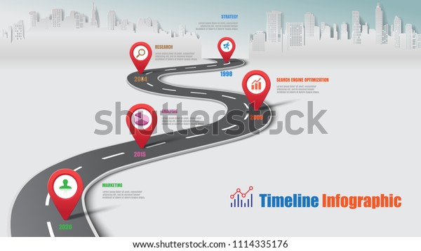 Business Road Map Timeline Infographic City: เวกเตอร์สต็อก (ปลอดค่า ...