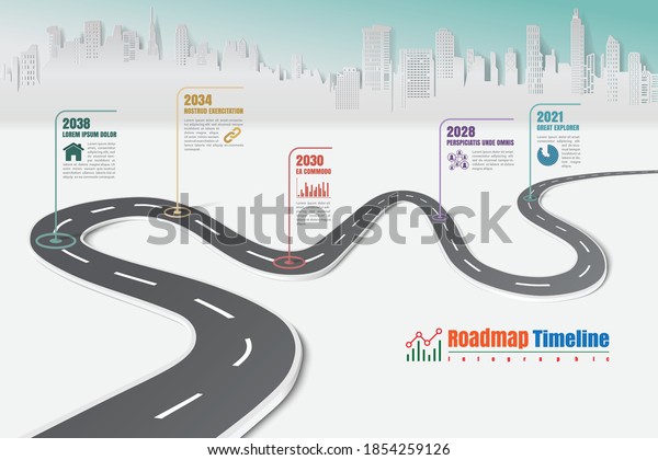 Business Roadmap Timeline Infographic Template Pointers 库存矢量图（免版税 ...