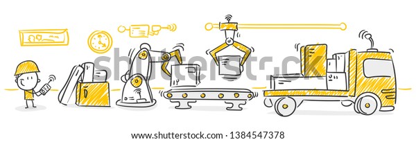 Business Stick Figure Working Logistics Artificial Stock Vector ...