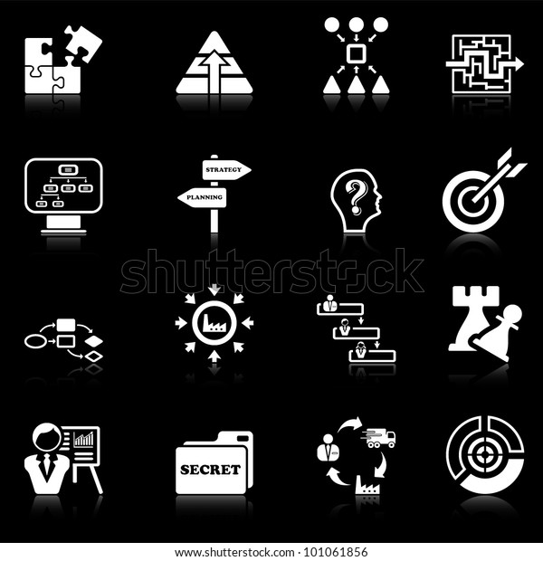 Business Strategy Icons Reflection Black Series Stock Vector (Royalty ...