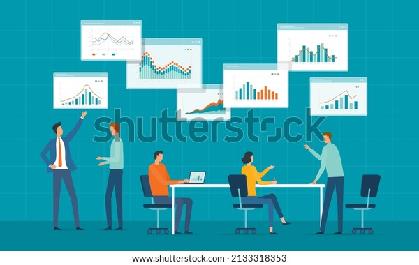 Business Team Meeting Working Analytics Monitoring Stock Vector ...