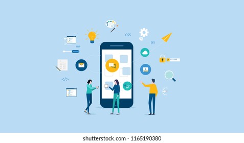 Vector Group People Using Mobile Gadgets Stock Vector (Royalty Free ...