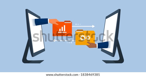 Business Team Working Remotely Exchanging Files Stock Vector (Royalty Free) 1838469385