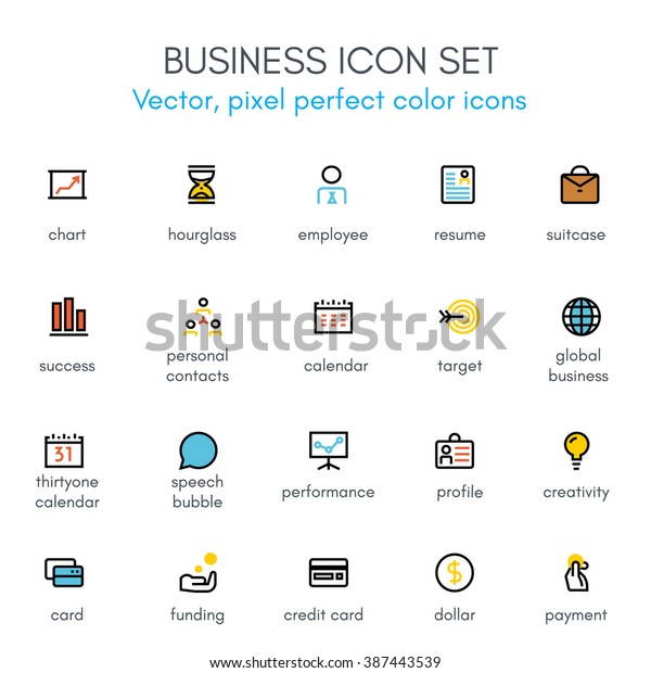 Business Theme Line Icon Set Pixel Stock Vector (Royalty Free ...
