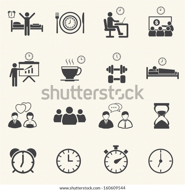 Business Time Daily Routine Icon Set Stock Vector (Royalty Free) 160609544