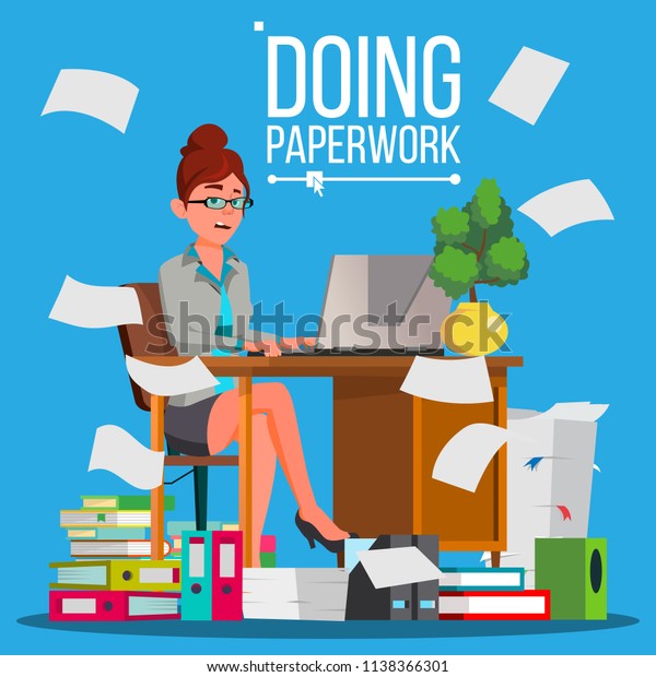 Business Woman Doing Paperwork Vector Office Stock Vector (Royalty Free ...