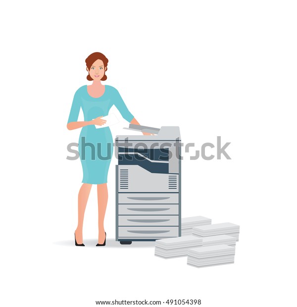 Business Woman Using Copy Machine Printing Stock Vector (Royalty Free ...