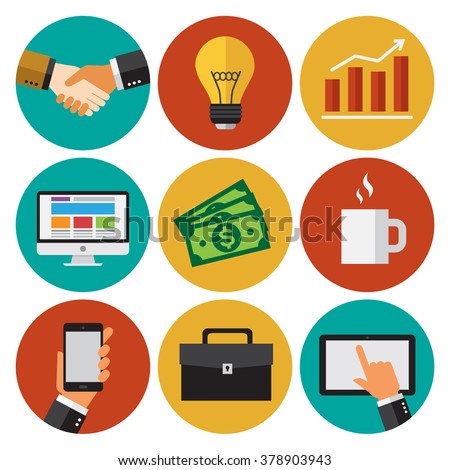 Business Work Icons Set Flat Design Stock Vector (Royalty Free ...