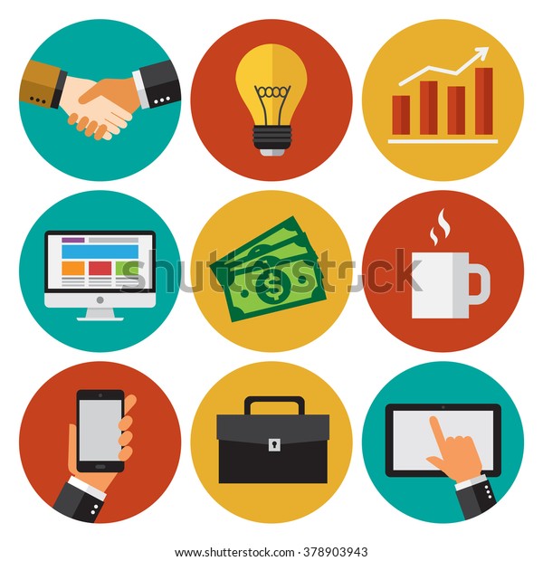 Business Work Icons Set Flat Design Stock Vector (Royalty Free) 378903943