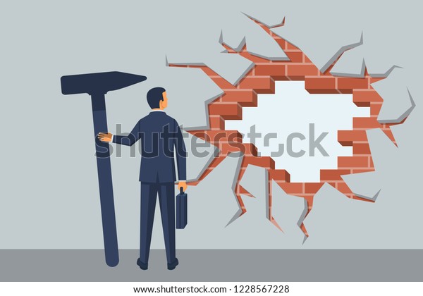 Businessman Breaks Wall Man Hitting Wall Stock Vector (Royalty Free ...