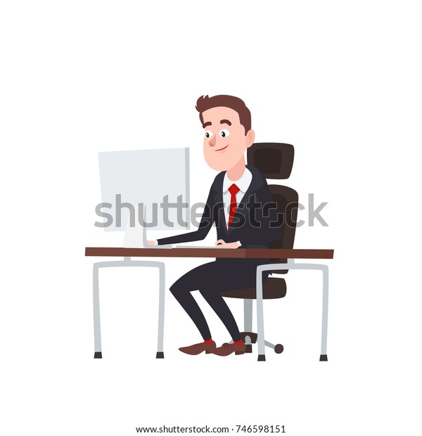 Businessman Character Computer Cartoon Style Vector Stock Vector ...