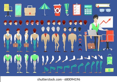 Businessman Character Creation Man Different Poses Stock Vector ...