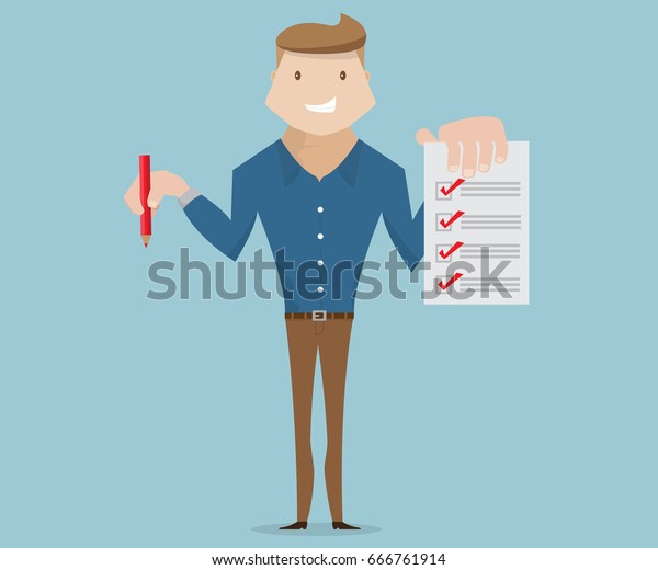 Businessman Checklist Cartoon Vector Illustration Stock Vector (Royalty ...
