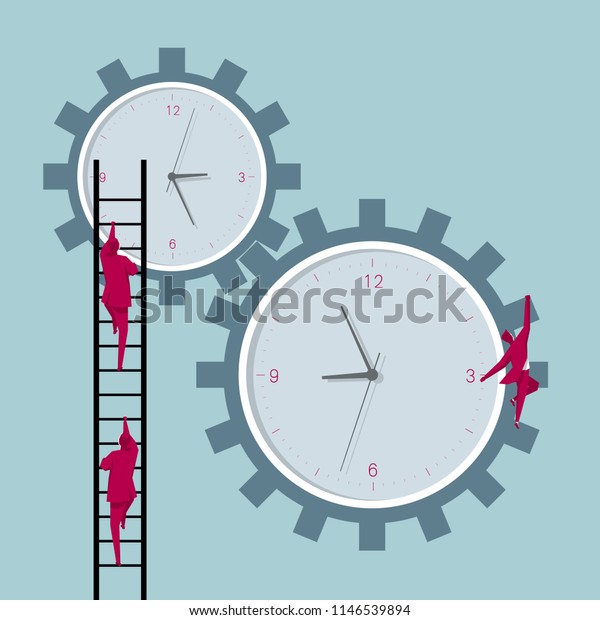 Businessman Climbs Clock Ladder Background Blue Stock Vector (Royalty ...