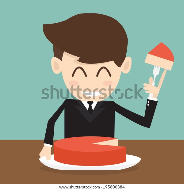 Businessman Cutting Big Cake Piece Stock Vector (Royalty Free ...