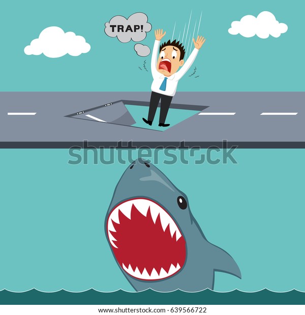 Businessman Fall Into Trap Sharks Sharp Stock Vector (Royalty Free ...