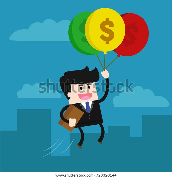 Businessman Flying Economic Balloon Vector Eps Stock Vector (Royalty ...