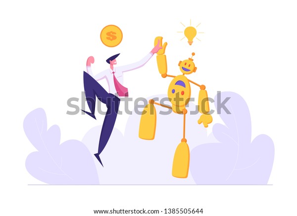 Businessman Giving High Five Robot Artificial Stock Vector (Royalty ...