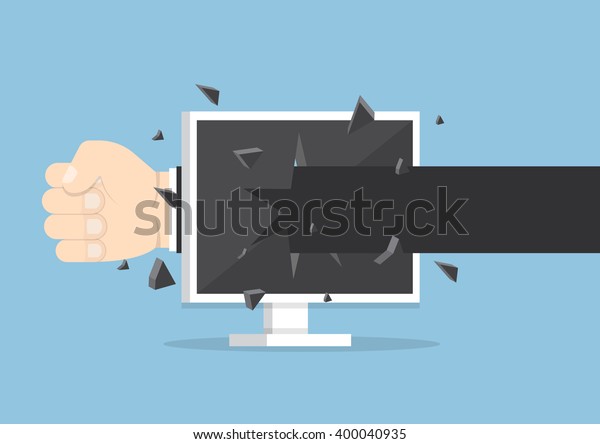 Businessman Hand Throw Punch Through Monitor Stock Vector (Royalty Free ...