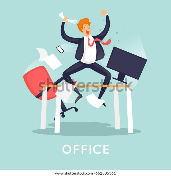 Businessman Happy Office Flat Vector Illustration Stock Vector (Royalty ...
