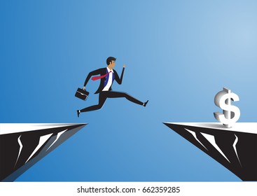 Businessman Jump Through Gap Obstacles Between Stock Vector (Royalty ...