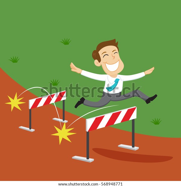 Businessman Jumping Over Hurdle Obstacle Vector Stock Vector (Royalty ...