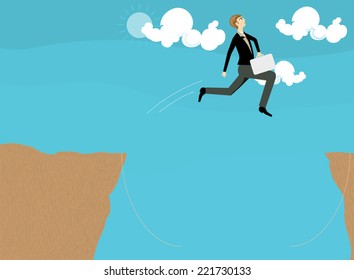 Businessman Jumping On Cliff On White Stock Vector (Royalty Free) 759850594
