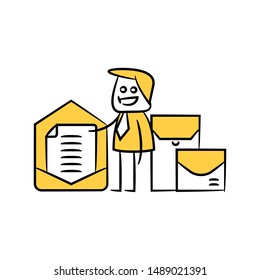 Businessman Mail Document Yellow Stick Figure Stock Vector (Royalty ...