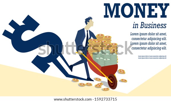 Businessman Push Money Cart Include Collection Stock Vector (Royalty ...