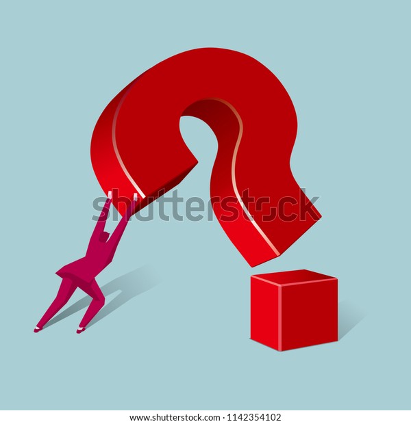 Businessman Pushing Huge Question Mark Business Stock Vector (Royalty ...