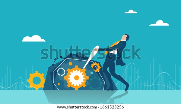 Businessman Pushing Lever Arm Making Mechanism Stock Vector (Royalty ...