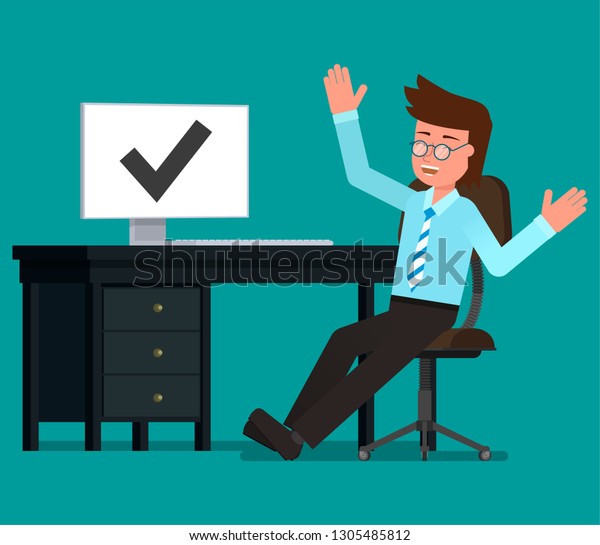 Businessman Rejoices Successful Execution Task Vector Stock Vector ...
