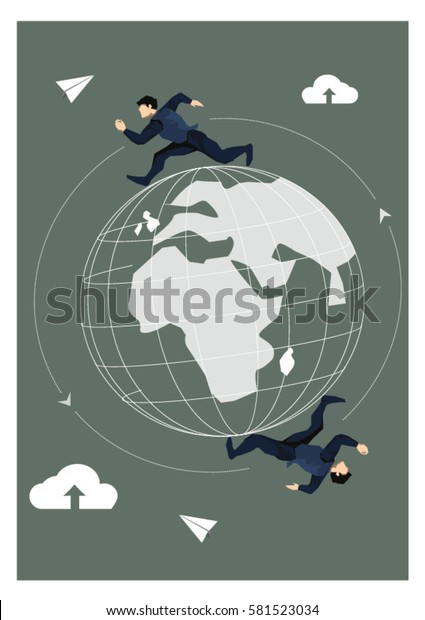 Businessman Running Around World Vector Illustration Stock Vector ...