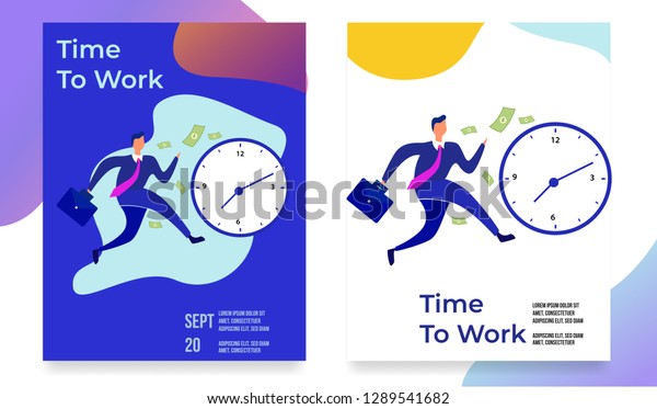 Businessman Running Deadline Clock Flyer Poster Stock Vector (Royalty ...