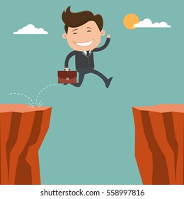 Businessman Running Jump Through Gap On Stock Vector (Royalty Free ...