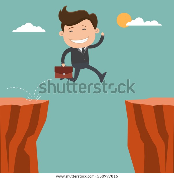 Businessman Running Jump Through Gap On Stock Vector (Royalty Free ...