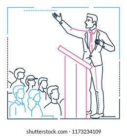 Businessman Speaking Platform Line Design Style Stock Vector (Royalty ...
