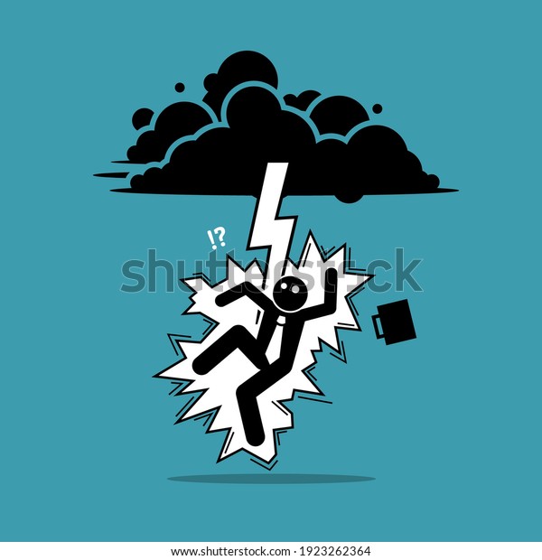 Businessman struck by lightning or thunder from the dark cloud. Vector ...