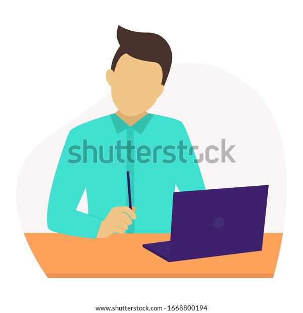 Businessman Thinking Workplace Young Man Working Stock Vector (Royalty ...