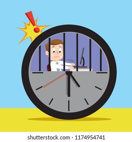 Businesswoman Working Prison Big Clock Time Stock Vector (Royalty Free ...