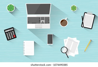 Businessman Workplace Top View Stock Vector (Royalty Free) 1074490385 ...