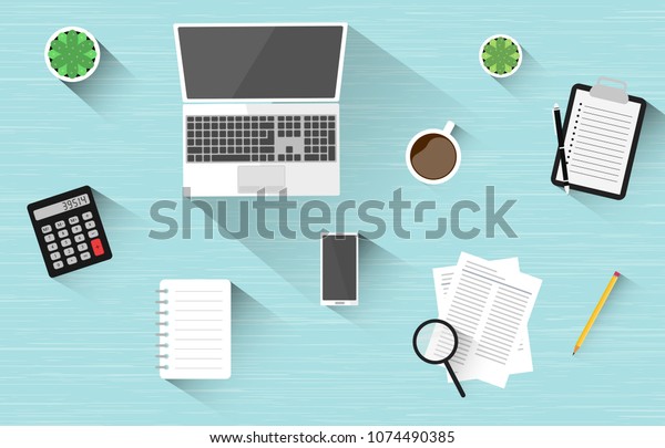 Businessman Workplace Top View Stock Vector (Royalty Free) 1074490385 ...