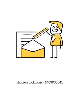 Businessman Writing Document Mail Stick Figure: เวกเตอร์สต็อก (ปลอดค่า ...
