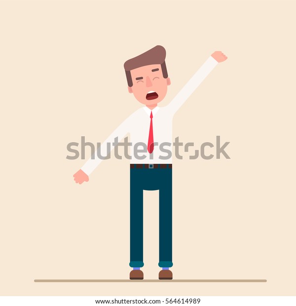 businessman yawning at work. Flat. Vector Cartoon