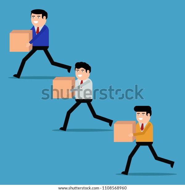 Businessmen Run Boxes Isolated On Blue Stock Vector (Royalty Free ...