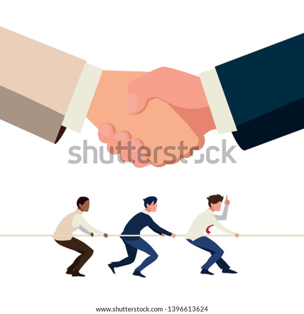 Businessmen Teamwork Pulling Rope Handshake Vector Stock Vector ...