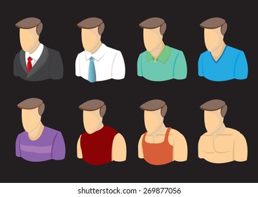 Busts Cartoon Men Character Different Outfits Stock Vector (Royalty ...