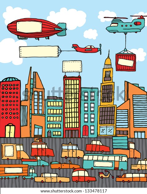 Busy Cartoon City Stock Vector (Royalty Free) 133478117